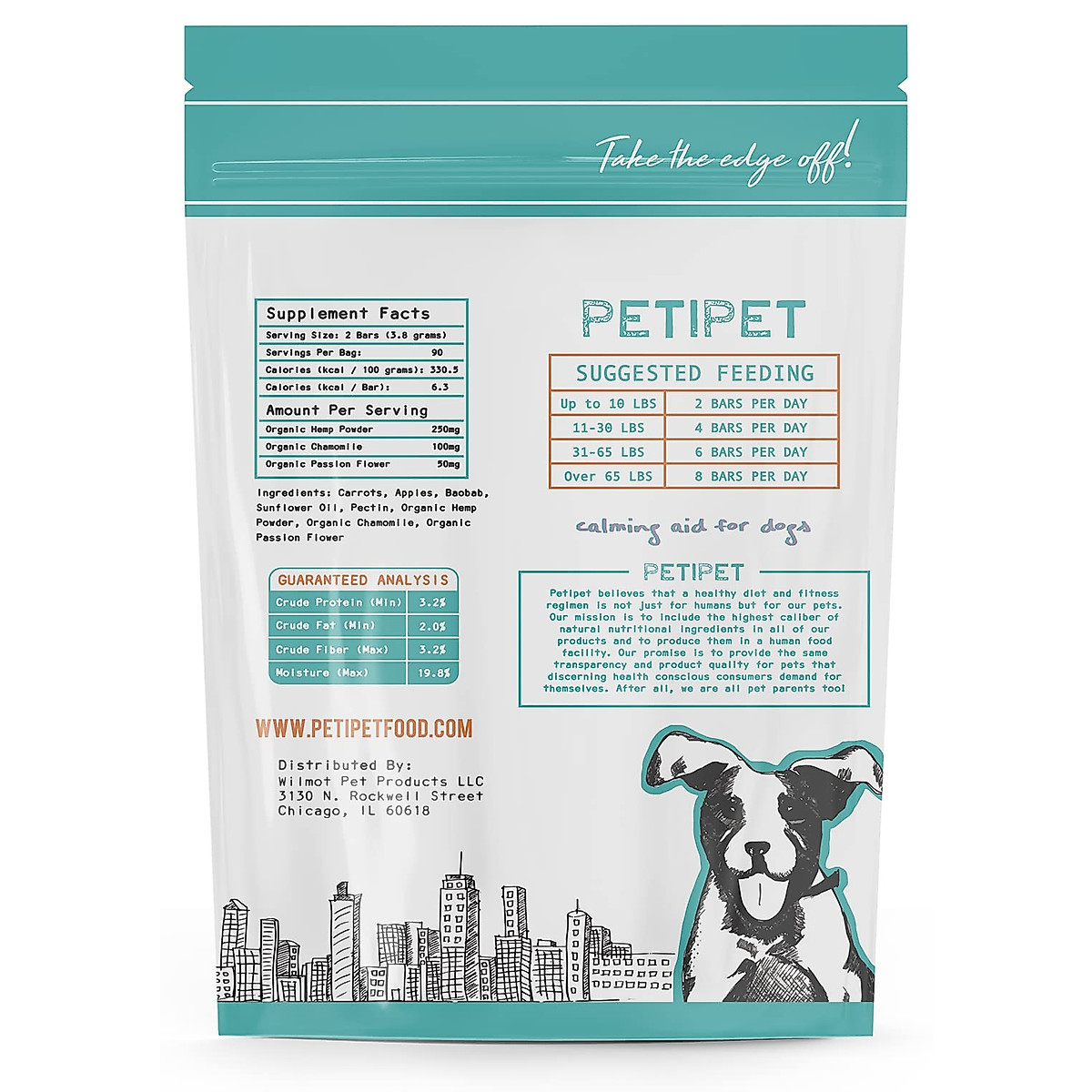 PETIPET Vegan Calming Bars for Small Dogs - Anxiety Composure Relief - with Carrots, Apples, Hemp, Chamomile, Passion Flower - for Dog Stress & Separation Aid + Chewing & Barking 180 Treats