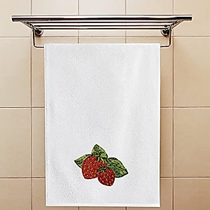 White Hand Towels Set of 2 Face Towels Brightly Colored Watercolor Strawberries Comfortable 100%Cotton Premium Quality Soft and Absorbent Bath Towel for Home Hotel Bathroom 15 x 30 Inch