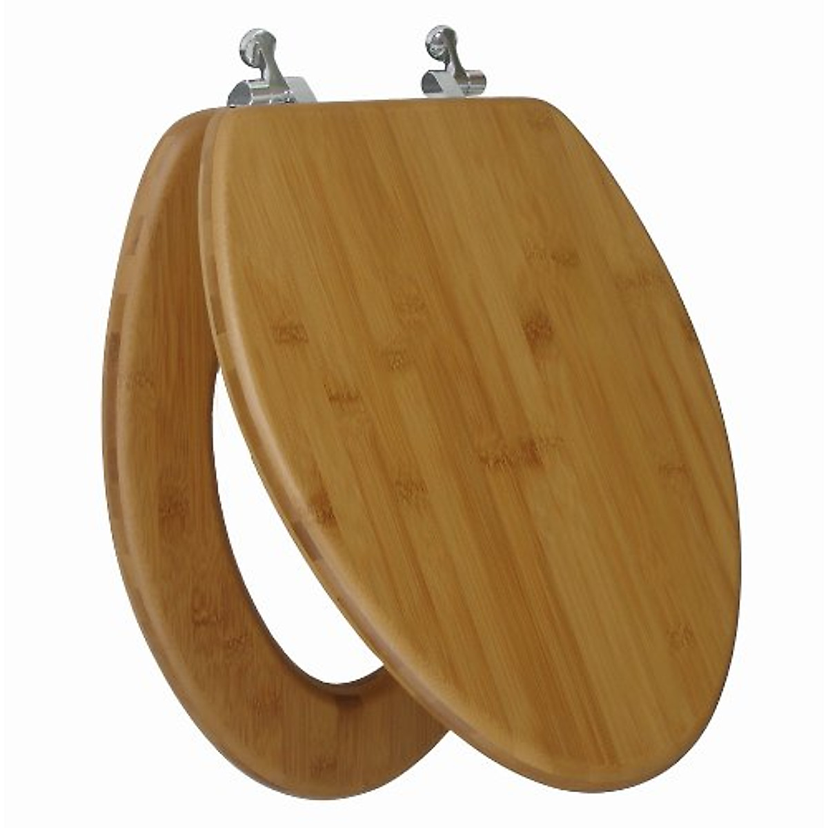 TOPSEAT Native Impression Elongated Toilet Seat w/Brushed Nickel Hinges, Natural Bamboo