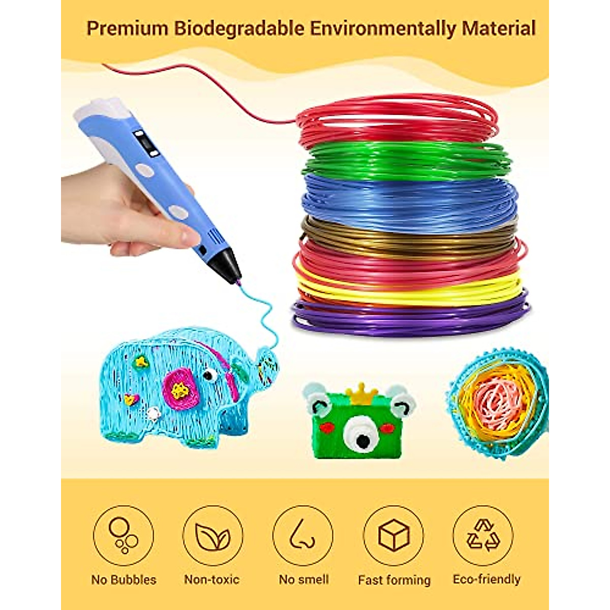24 Colors 3D Pen PLA Filament Refills, 1.75mm Premium Printing Filament for 3D Printer/3D Pen, Each Color 10 Feet, Total 240 feet, with 2 Finger Caps by Vomika (24)