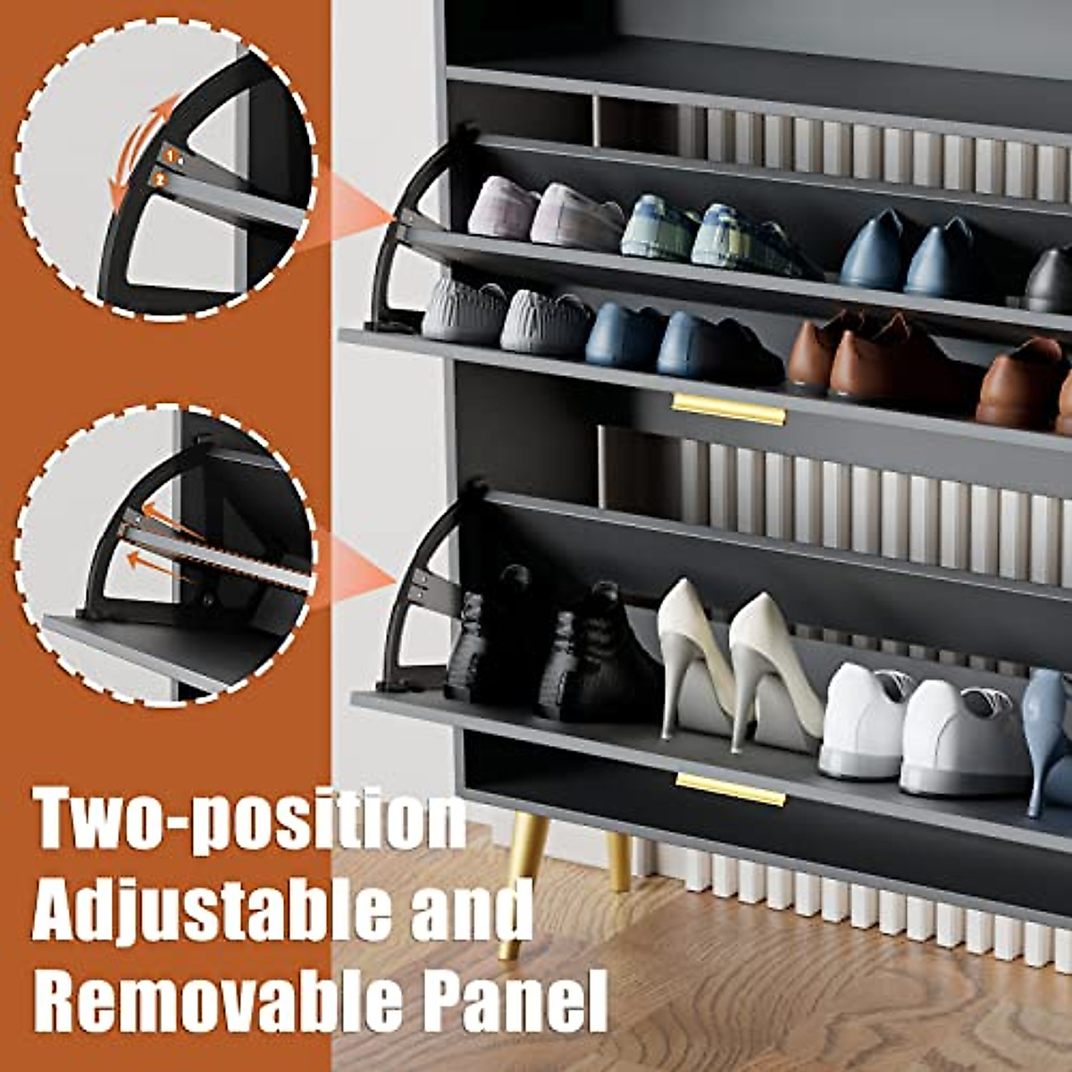 JOZZBY Shoe Cabinet for Entryway, Black Narrow Shoe Cabinet with 2 Flip Drawers Slim Shoe Storage Cabinet Freestanding Shoe Organizer Hidden Show Cabinet for Entryway, Hallway, Living Room