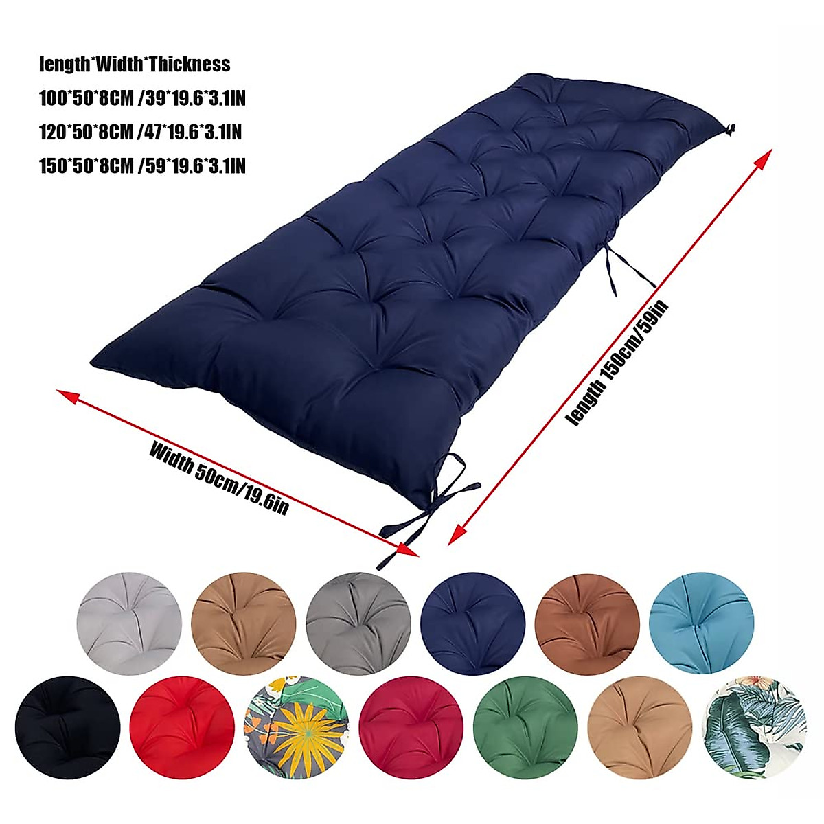 GHKWXUE Bench seat cushion40/''x20/''x3/''Waterproof Garden Patio Outdoor Cushions Settee Cushion/Swing Pads/Rocking Chair Cushion Thick pearl cotton filling for Furniture/blue, Blue 2