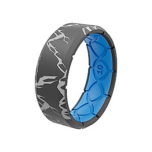Groove Life 3D Etched Edge Range Deep Stone Silicone Ring Breathable Rubber Wedding Rings for Men, Lifetime Coverage, Unique Design, Comfort Fit Ring - Size 15