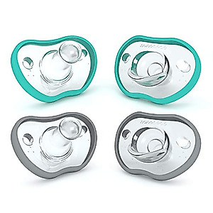 Nanobebe Baby Pacifiers 0-3 Month - Orthodontic, Curves Comfortably with Face Contour, Award Winning for Breastfeeding Babies, 100% Silicone - BPA Free. Baby Registry Gift 4pk,Teal/Grey