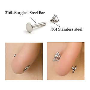 CANDYFANCY 16g 2/3/4mm Cubic Zirconia Triple Forward Helix Ear Cartilage Tragus Studs Earrings Lip Piercing 16 gauge (2mm stone, 6mm Length, 2pcs)