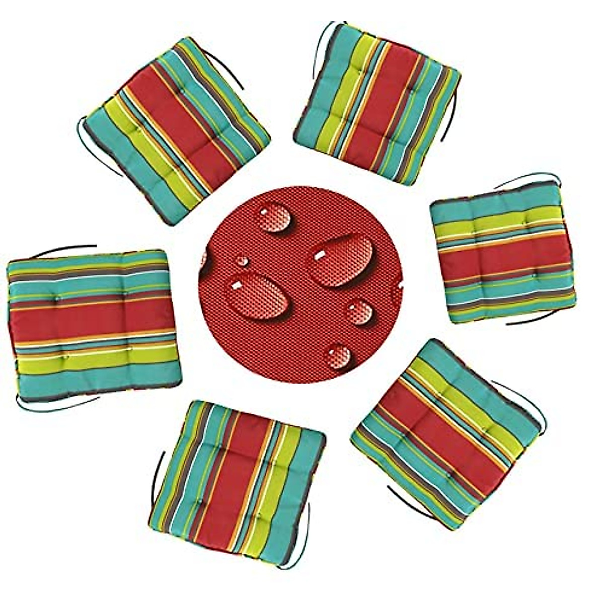 YWSJGH Garden Chair Cushions Set of 6 Waterproof Outdoor Patio Chair Cushions Green Striped Outdoor Lawn Seats for Garden Patio Chair Cushions, with 4 Rope Straps, which can be Firmly Fixed