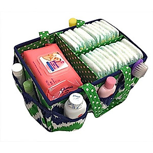 Bacati Mix and Match Nursery Fabric Storage Caddy with Handles, Navy/Green