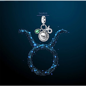 QeenseKc Taurus Zodiac Sign Teardrop Birthstone Birthday Charm Constellation Bead for Pandora Bracelet, (Aut-167_Tau)
