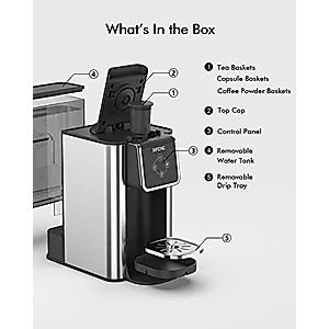SIFENE Single Serve Coffee Machine, 3 in 1 Pod Coffee Maker For Single Serve Capsule pod, Ground Coffee Brewer, Leaf Tea Maker, 6 to 10 Ounce Cup, Removable 50 Oz Water Reservoir