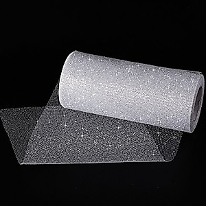 Sparkling Tulle Ribbon Roll Glitter Tulle Spool, 6 Inches by 25 Yards for Christmas Wedding Gift Wrapping Tutu Skirt, Party Decoration
