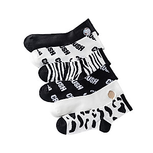 OYOANGLE Women's 6 Pairs Womens Funny socks Cozy Cute Printed Patterned Fun Socks Novelty Socks for Women Gifts Black and White Print One Size