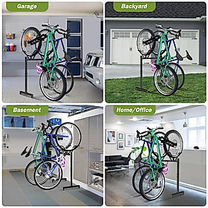 Sttoraboks 2 Bikes Floor Stand,Adjustable Bicycle Parking Rack with Hook for Garage/Indoor/Outdoor,Metal Cycle Storage Organizer Rack for Road Bikes