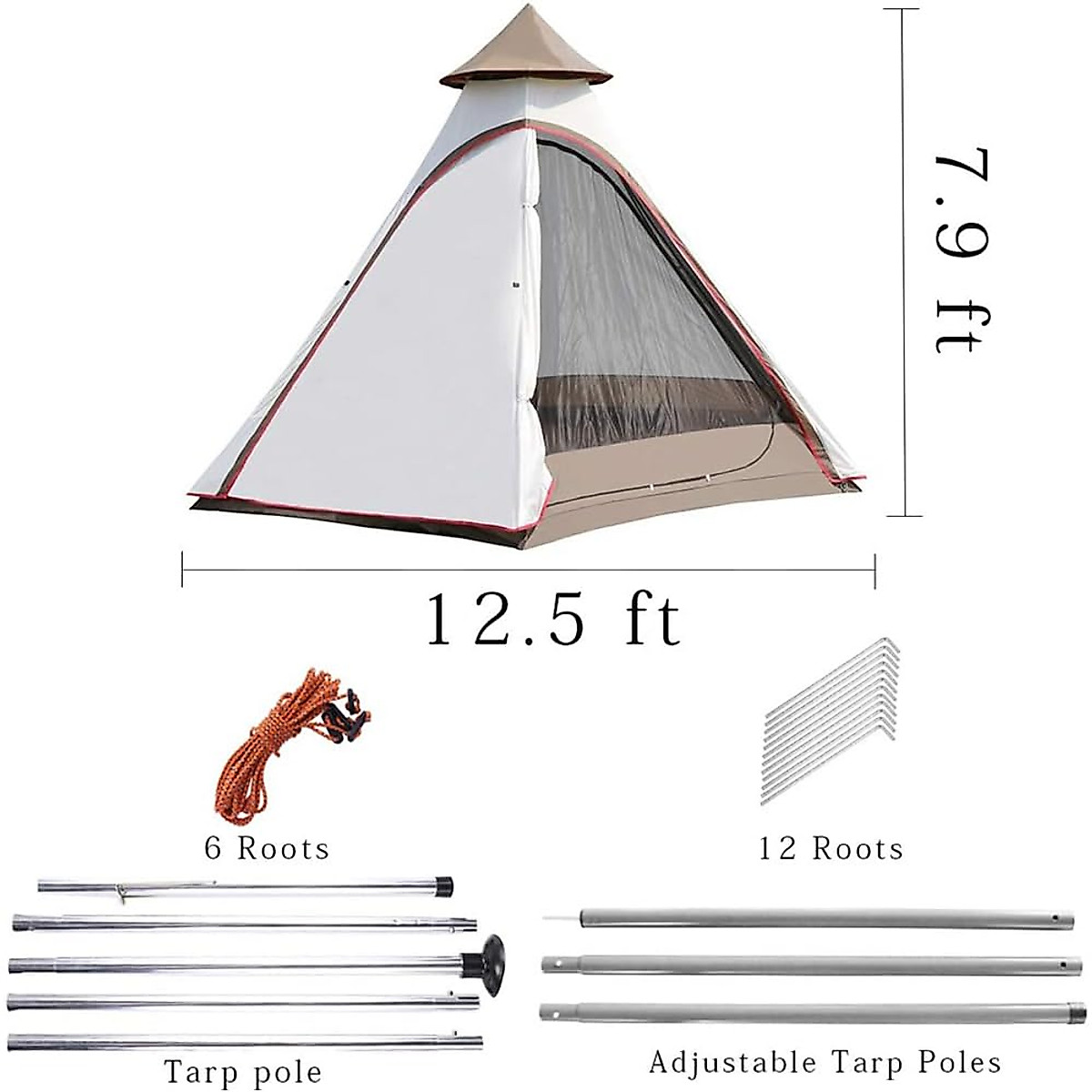 12'x10'x8'Dome Camping Tent 5-6 Person 4 Season Double Layers Waterproof Anti-UV Windproof Tents Family Outdoor Camping Tent(white)