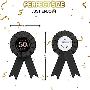 Black Happy 50th Birthday Tinplate Badge Pin, Black Rosette It's My 50th Birthday Button, Diamond 50th Birthday Award Badge Pin, Fifty Years Old Birthday Party Decorations