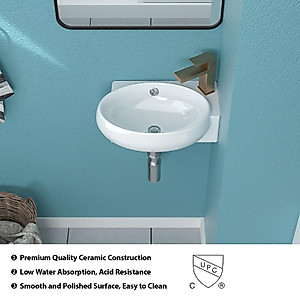 Funmier Wall Mount Vessel Sink Right Hand - 16 x 11 Inch Oval Bowl Rectangular Wall Hung Bathroom Sink Basin White Ceramic Porcelain Modern Floating Vessel Sink