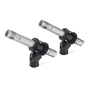 Samson Pencil Condenser Microphones, Silver (SAM C02PR) & Amazon Basics XLR Microphone Cable for Speaker or PA System, All Copper Conductors, 6MM PVC Jacket, 25 Foot, Black