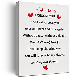 OEWD I Choose You and I Will Choose You Canvas Wall Art Poster Print Gift, Romantic Lovers Quote Painting Ready to Hang Home Decor (11.5" x 15")