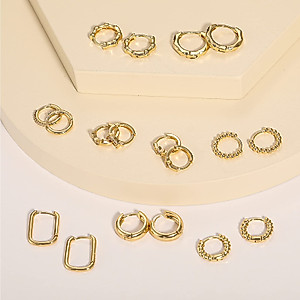 Small Gold Huggie Hoop Earrings Set for Women, Hypoallergenic Twisted Cartilage Hoops, Tiny Silver Hoop Earrings Jewelry for Multiple Piercing (1-1-9)