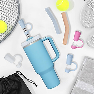 8 PCS Stainless Steel Straw for Stanley 40oz Adveture Quencher Tumbler, 12 inch Replacement Straw with 8 PCS Straw Cover, Metal Straw for Stanley 30oz