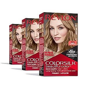 Revlon Permanent Hair Color, Permanent Blonde Hair Dye, Colorsilk with 100% Gray Coverage, Ammonia-Free, Keratin and Amino Acids, Blonde Shades (Pack of 3)