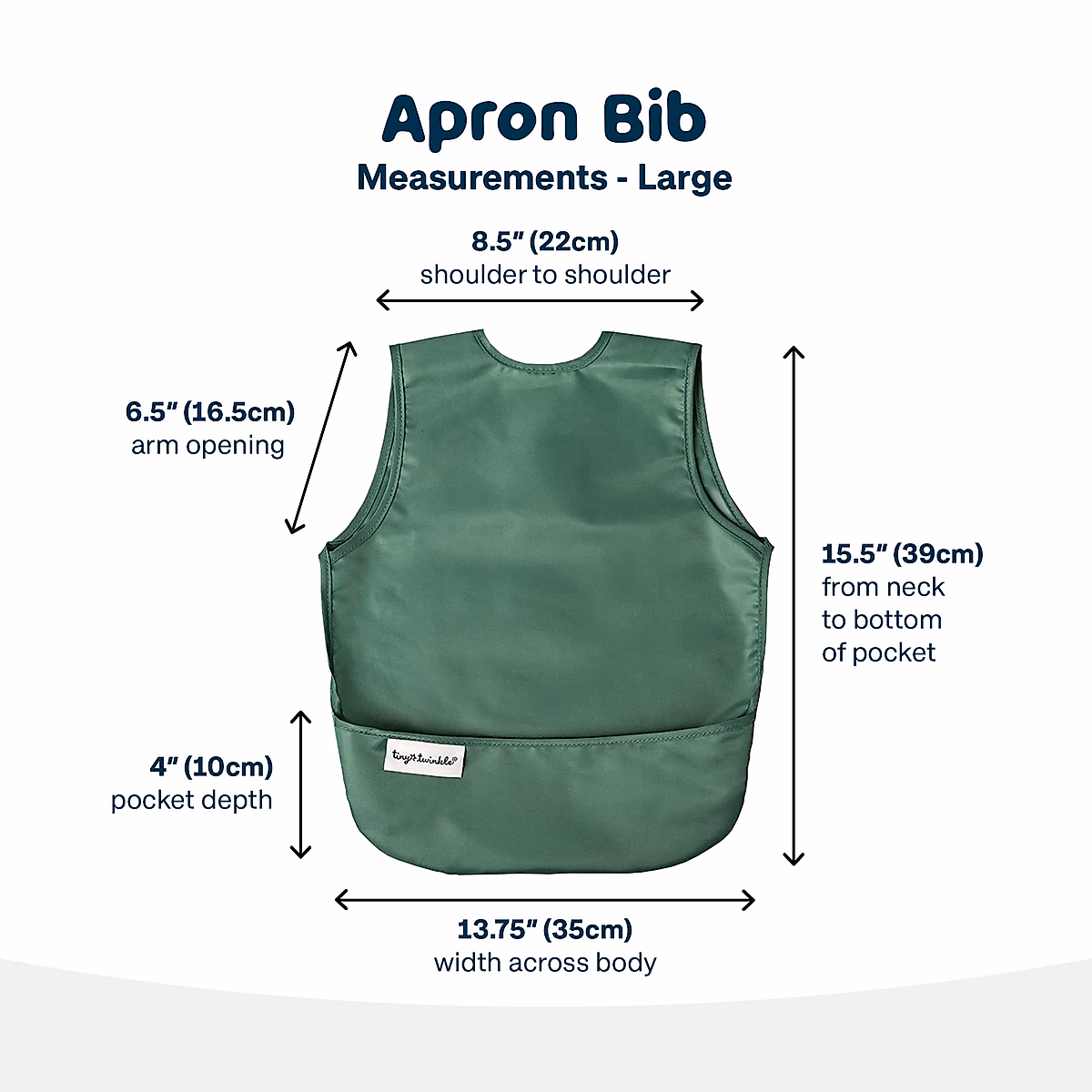 Tiny Twinkle Mess-Proof Apron Toddler Bibs w/Tug-Proof Closure, Baby Food Bibs, 2 Pack (Slate Olive, Small 6-24 Months)