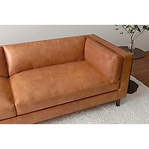 Valencia Mary Leather Couch 93" | Top Grain Nappa 11000 Leather Wide Seat, Solid Wood Frame, Plush Cushioning, Top-Stitched French Seams, Saddle Tan