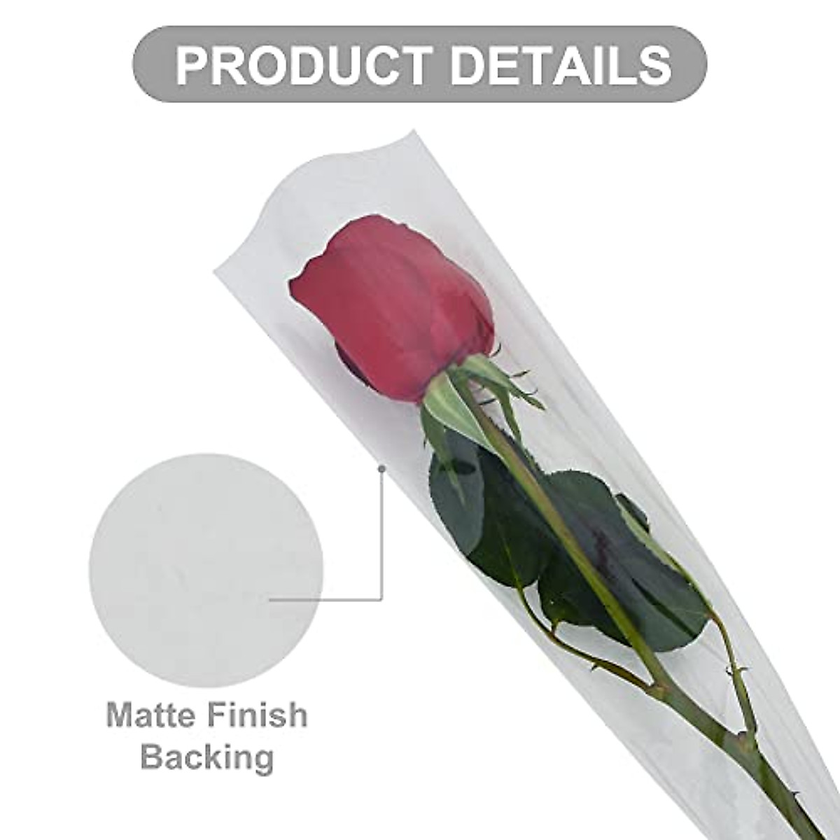 BEISHIDA 100 PCS Single Rose Sleeve Single Flower Wrapping Bags Single Rose Packaging Cellophane Flower Sleeves for Florist Bouquet Supplies Mother's Day Valentine's Day (White Clear Transparent)