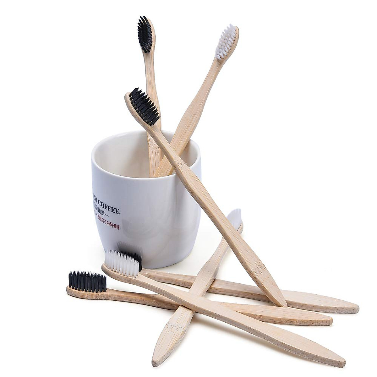 DENSET HBTDM Toothbrush Bamboo 14 Pcs, Biodegradable and Environmentally Friendly, Fine Bristles Professional and BPA Free.