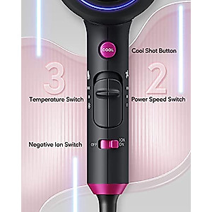 Wavytalk Professional Hair Dryer with Diffuser, 1875W Blow Dryer Ionic Hair Dryer for Women with Constant Temperature, Hair Dryer with Ceramic Technology Fasting Drying Light and Quiet, Black