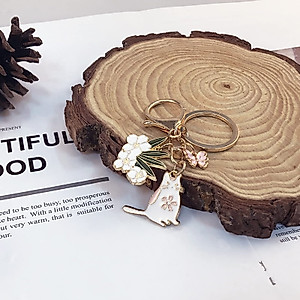 HOLAOCT Cute Keychains Aesthetic Bunny Keychain Accessories Kawaii Cat Key Ring for Women,Keychains Charm for Airpod,Backpack