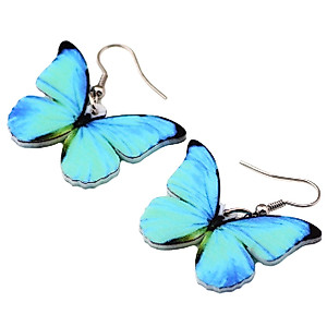 Bonsny Drop Dangle Big Morpho Menelaus Butterfly Earrings Fashion Insect Jewelry For Women (Blue)