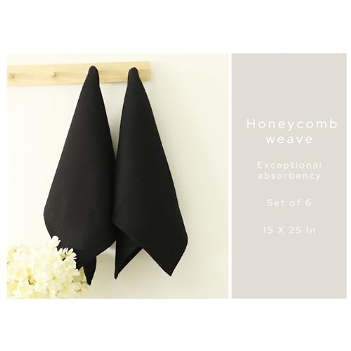 PurpleEssencs Waffle Weave Kitchen Towel, 100% Cotton - 15x25 Inches, with Hanging Loop Ultra Soft Absorbent Quick Drying Dish Cloth, Tea and Hand Towels, 6 - Pack Fall Thanksgiving Halloween - Black