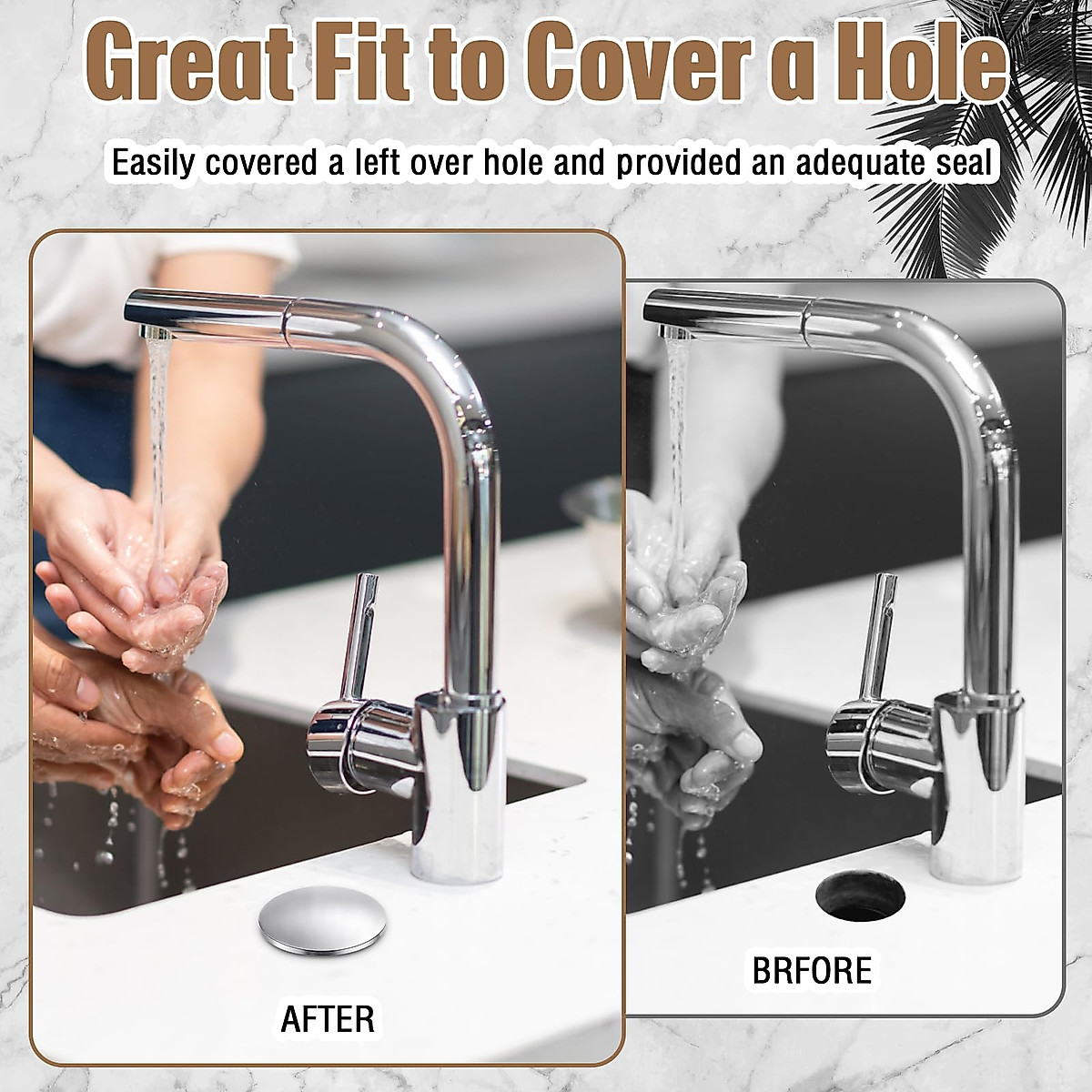 2 Pieces 2 Inch Kitchen Sink Hole Cover Faucet Hole Cover Stainless Steel Kitchen Sink Tap Hole Plate Stopper Cover Blanking Metal Plug (Brushed Stainless Steel)
