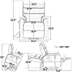 Irene House 9188 Dual OKIN Motor Lay Flat Recliner Lift Chair Recliners for Elderly Infinite Position with Heat Massage Up to 300 LBS Electric Power Lift Recliner Chair Sofa (Red Chenille)