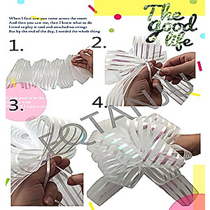 FQTANJU Pull Bow, Large, Organza, 6 Inches, 5 Pieces (White)