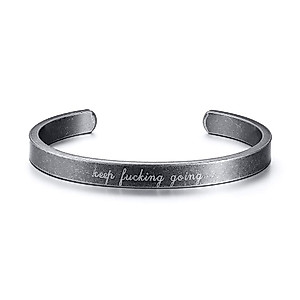 MEALGUET Personalized Cuff Bracelet Stainless Steel Inspirational Bracelets Free Custom Engraved Name Mantra Text Bangle Open Cuff Bangle for Men Women,Antique Grey, 6mm Width