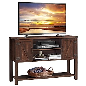 Tangkula TV Stand up to 60 Inches TVs, Modern Entertainment Center Stand with 2 Side Door Cabinets, Ample Storage Space, Multi-Functional Stand for Living Room Home Office Decor, TV Console (Brown)