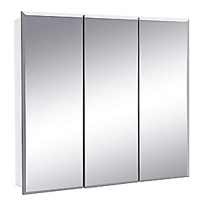 Design House 597492 Cyprus Fully Assembled Frameless Mirrored Tri-View Surface or Recessed Mount Bathroom Medicine Cabinet, 30.4 x 30.1