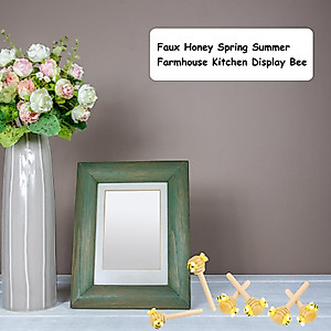 6 Pcs Bee Tiered Tray Decor, Faux Honey Mini Bee Wood Dippers, Honeycomb Stick with Fake Bumblebee Decors,Spring Summer Farmhouse Tabletop Display Centerpieces, Housewarming Wedding Party Gift