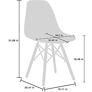 CangLong Modern Mid-Century Shell Lounge Plastic DSW Natural Wooden Legs for Kitchen, Dining, Bedroom, Living Room Side Chairs, Set of 1, Grey