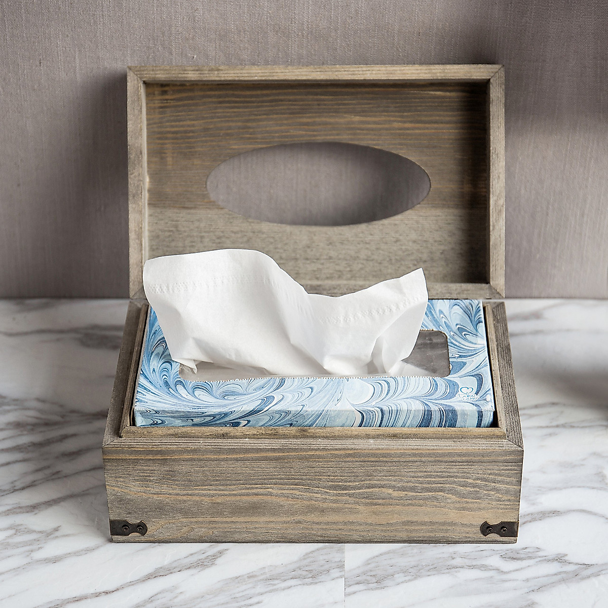MyGift Rustic Gray Solid Wood Tissue Box Holder Rectangular Cover, Decorative Bathroom Facial Tissue Box Holder with Hinged Lid