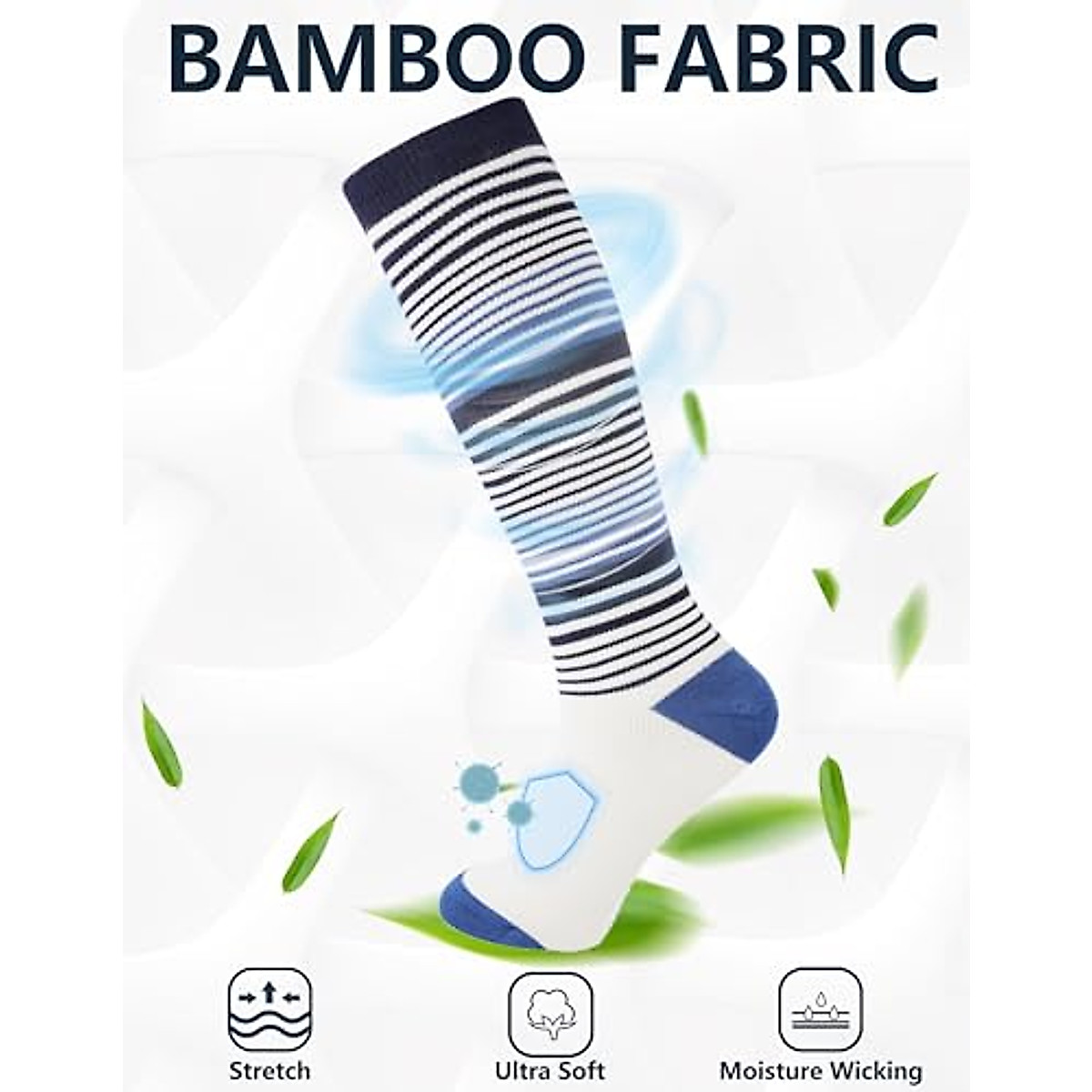 +MD 3 Pairs Compression Socks Moisture Wicking 8-15 mmHg for Women & Men Moisture Wicking Support Stockings for Airplane Flights, Travel, Nurses, Edema 9-11