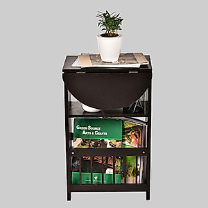 GIODIR Folding Side End Table Wood Magazine Rack, Storage Accent Table, Nightstand with Rotating Tabletop for Living Room, Bedroom, Home Office (Coffee)