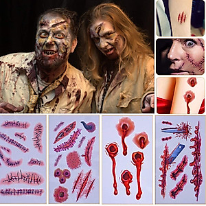 Halloween Decorations 126 PCS Halloween Window Clings, 8 Sheets Bloody Handprint Footprint Halloween Wall Decal Floor Clings with Tattoo Stickers, Scary Halloween Decoration Window Stickers