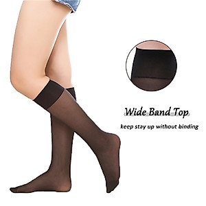 EABERN Womens Sheer Knee High Stockings,6 Pairs Nylon Trouser Socks with Reinforced Toe-black