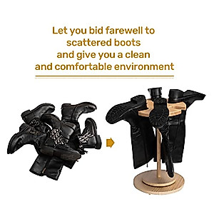 PARANTA Wooden 3-Pair Boots Storage Rack, Rotatable Tall Boots Holder, Stand-Alone Shoe Organizer for Entryway,Livingroom,Bedroom, Natural