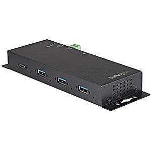 StarTech.com 4-Port USB C Hub 10Gbps - Metal Industrial USB Type-C Hub w/ 3xUSB-A & 1xUSB-C - ESD & Surge Protection - USB-C or USB-A Host - Self-Powered Mountable USB 3.2 Gen 2 Hub, TAA