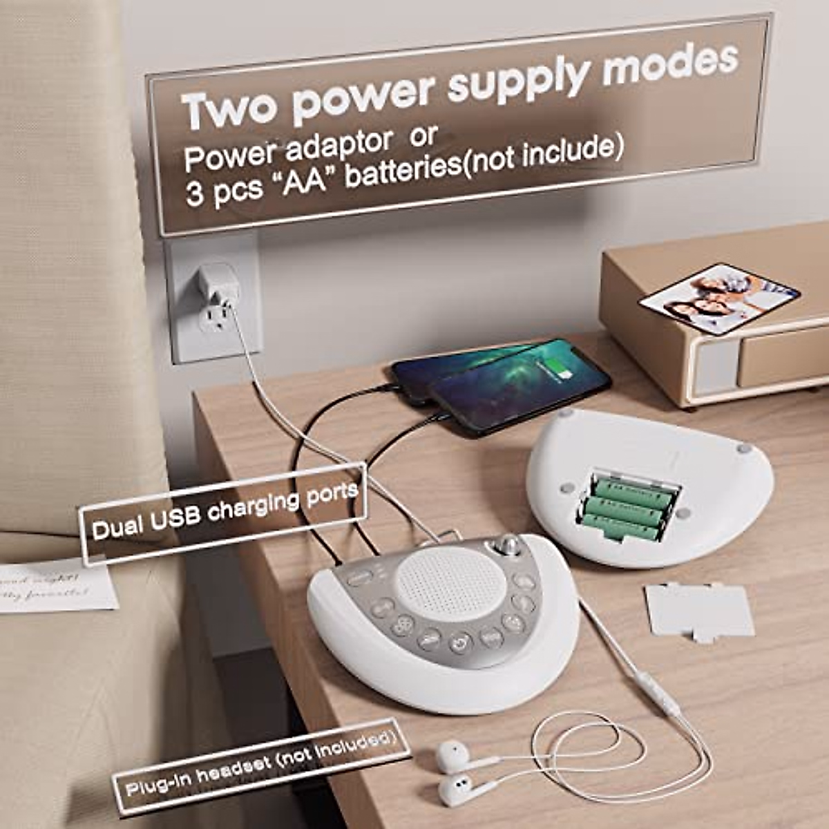 Sound Machine for Baby with 8 Soothing Sounds,Portable White Noise Machine for Adult,Sleep Machine with Volume Control,USB Port,Headphone Jack,Auto-Off Timer for Kids,Adults,Travel,Office,Home