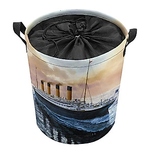 Retro Titanic Famous Old Historic Laundry Basket for Home Travel with Lid Foldable Drawstring Laundry Hamper for Home Travel