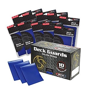 BCW Deck Guard - Double Matte Card Sleeves | 500 Count Box (10 Packs of 50 Sleeves) |Acid-Free, No PVC | Fits 2.5" x 3.5" Game Cards | Archival Safe Sleeves for Card Protection (Blue)